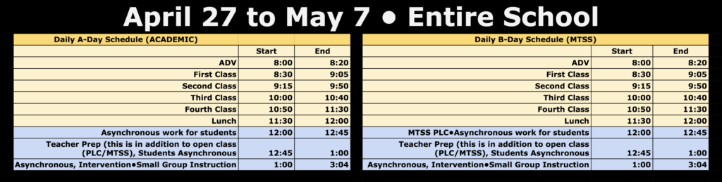 Bell Schedule – Kensington Creative & Performing Arts High School